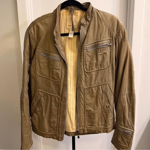 Diesel | Jackets & Coats | Mens Diesel Olive Leather Jacket Archive ...